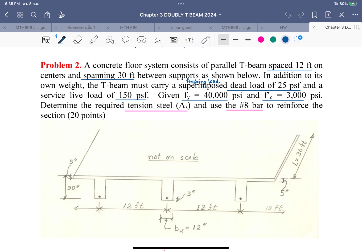 Problem 2. A concrete floor system consists of parallel T-beam spaced ...