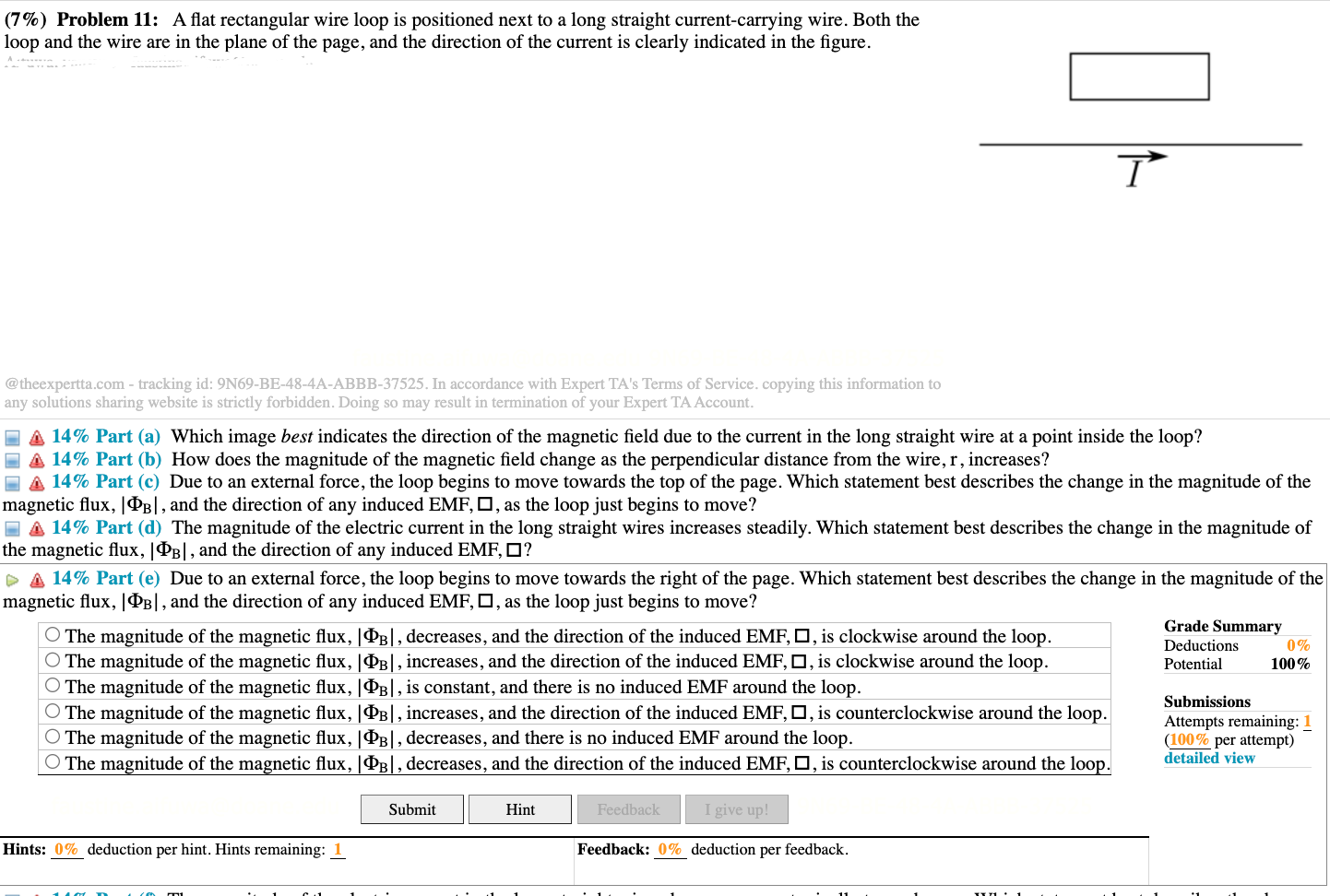 (7%) Problem 11: A flat rectangular wire loop is positioned next to a ...