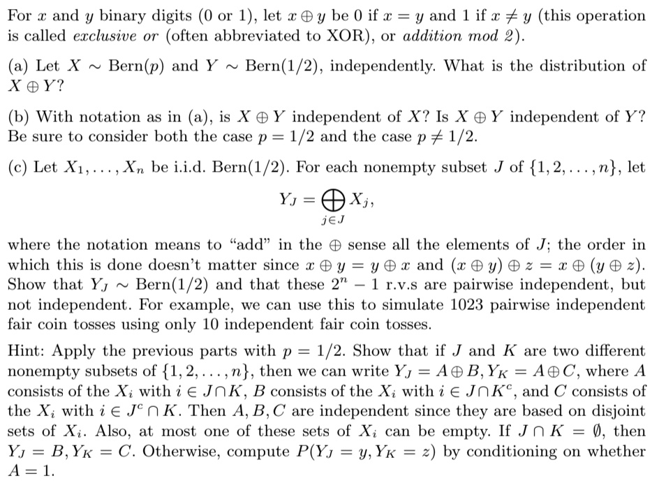 For â‚¬ and y binary digits (0 or 1), let â‚¬ Dy be 0 if x = y and 1 if ...