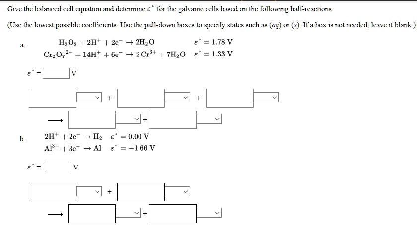 SOLVED: Give the balanced cell equation and determine for the galvanic ...