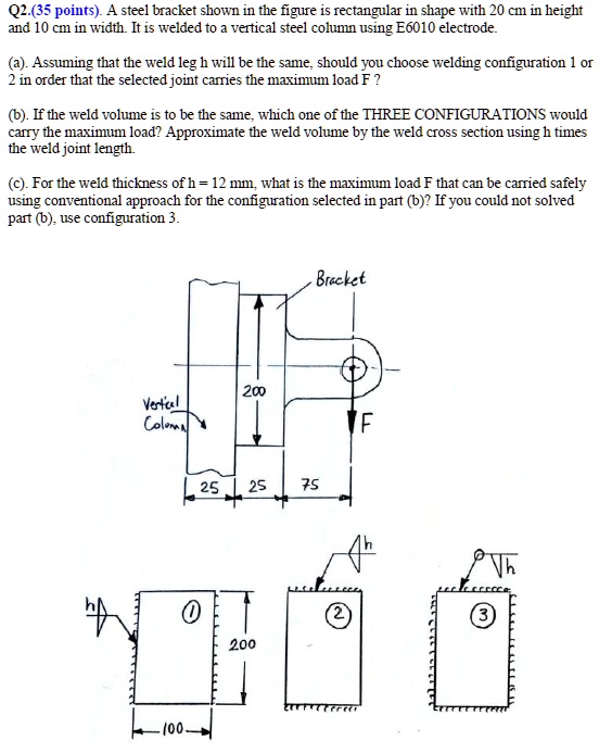 SOLVED: Q2. (35 points). A steel bracket shown in the figure is ...