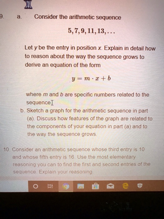SOLVED: Consider the arithmetic sequence 5,7,9,11,13, Let y be the ...