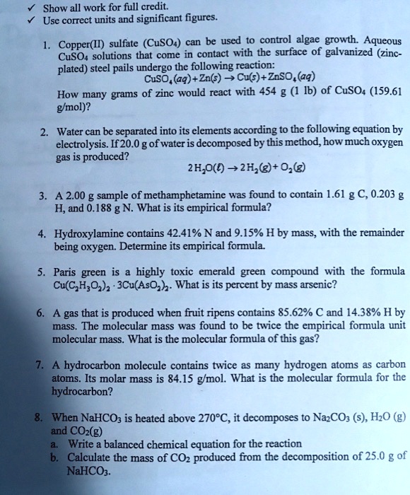 show all work for full credit use correct units and significant figures ...