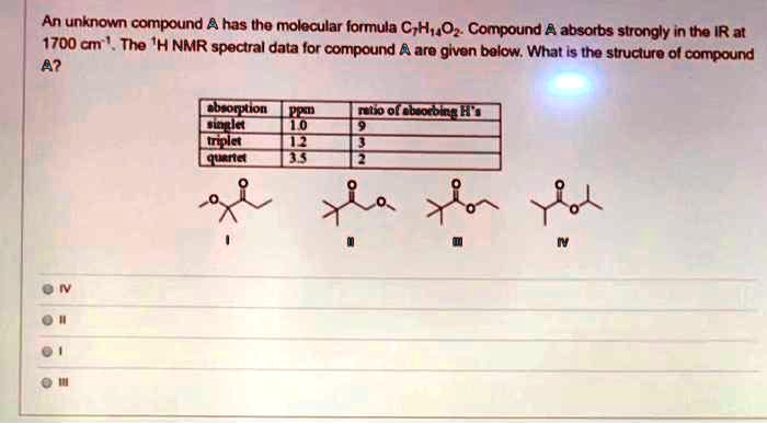 SOLVED: An unknown compound A has the molecular formula C,H,4Oz Compound A absorbs strongly in ...