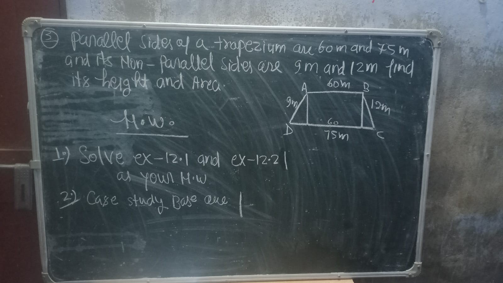 (3) Panallel sides of a trapezium are 60 m and 75 m and...