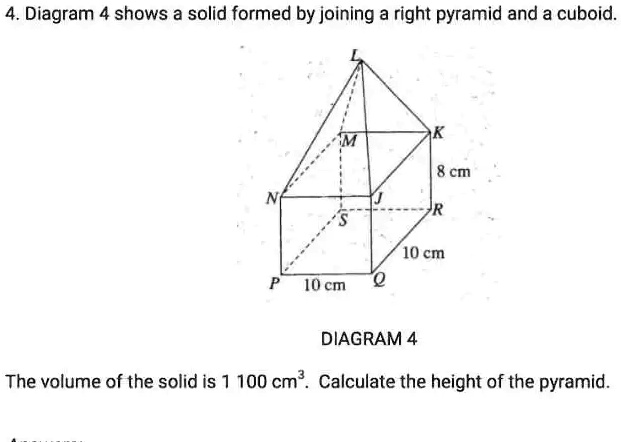 4. Diagram 4 shows a solid formed by joining a right pyramid and a ...