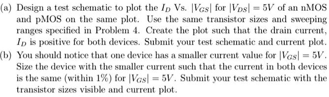 (a) Design a test schematic to plot the ID Vs. |VGS| for |VDS| = 5V of ...