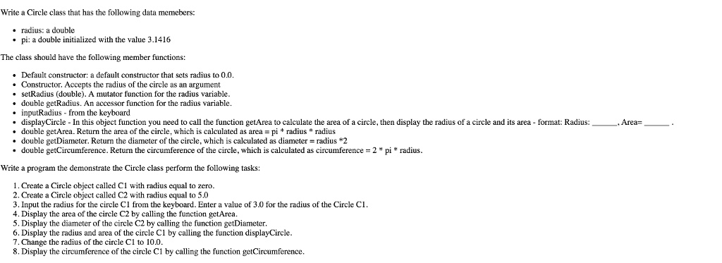 SOLVED: Write a Circle class that has the following data members ...