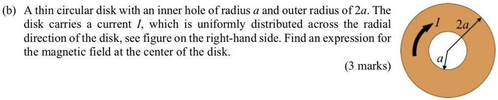 (b) A thin circular disk with an inner hole of radius a and outer radius of 2a. The disk carries ...