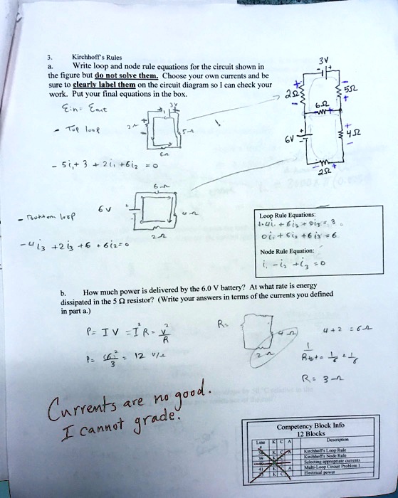 3. Kirchhoff's Rules a. Write loop and node rule equations for the circuit shown in the figure ...