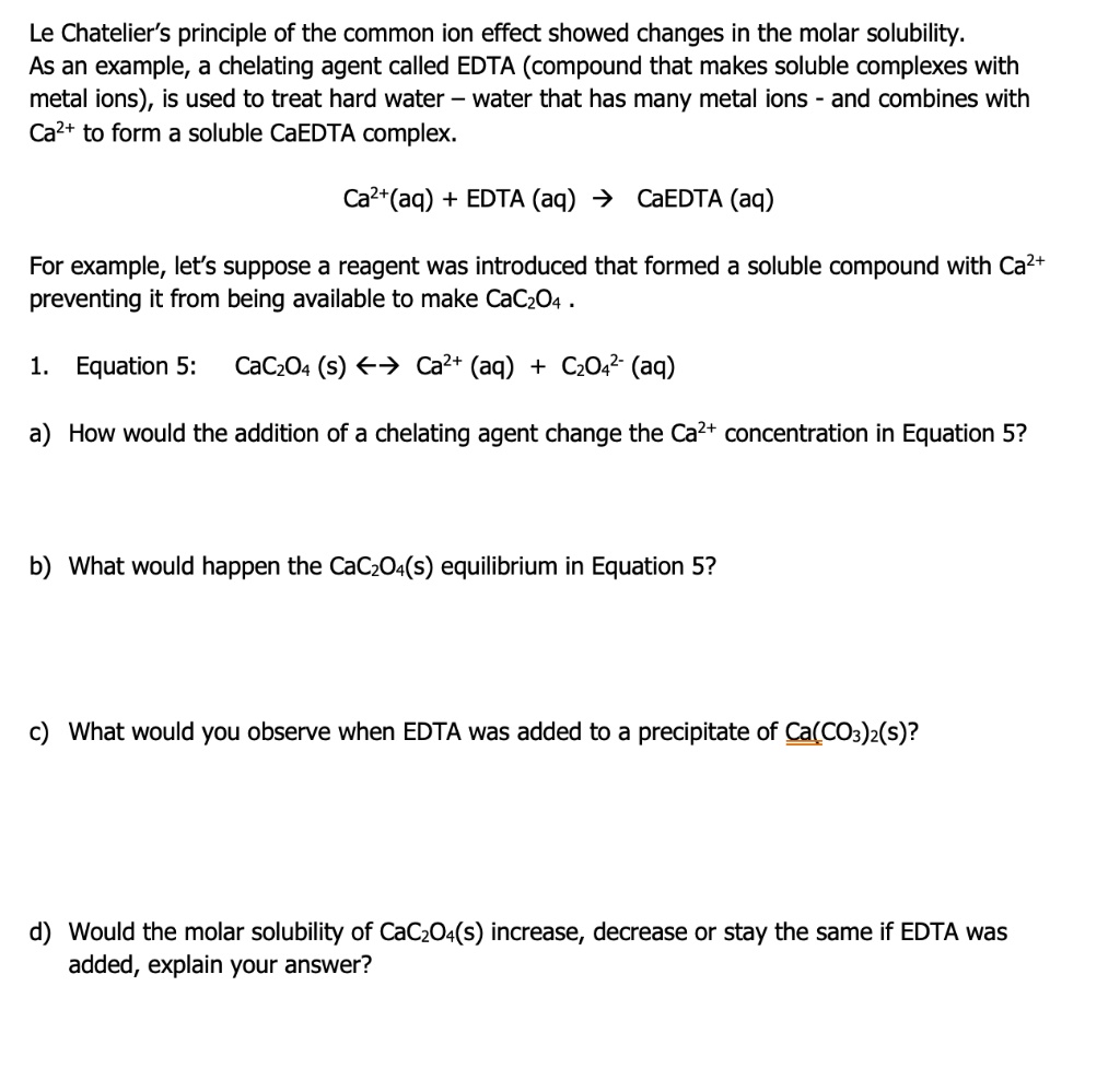 SOLVED:Le Chatelier's principle of the common ion effect showed changes in the molar solubility ...