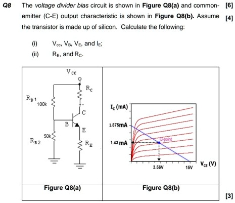 SOLVED: The voltage divider bias circuit is shown in Figure Q8(a) and the common-emitter (C-E ...