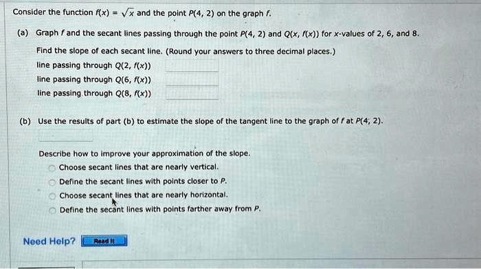 SOLVED: Consider the function f(x) = √x and the point P(4, 2) on the graph of f. (a) Graph f and ...