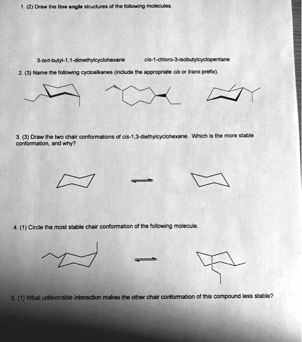 SOLVED: (2) Draw the Iine angla structures the following molecules. 3-tert-butyl-1,1 ...
