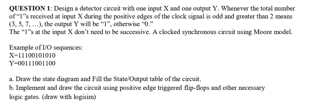 Solved Question 1 Design A Detector Circuit With One Input X And One Output Y Whenever The