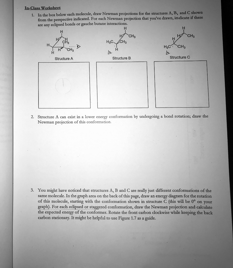 In class worksheet in the box below each molecule draw...