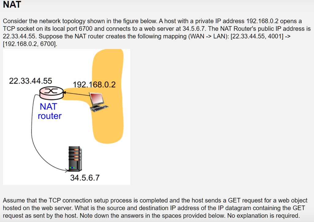 SOLVED: So, what's the Source IP address and the Destination IP address? NAT Consider the ...