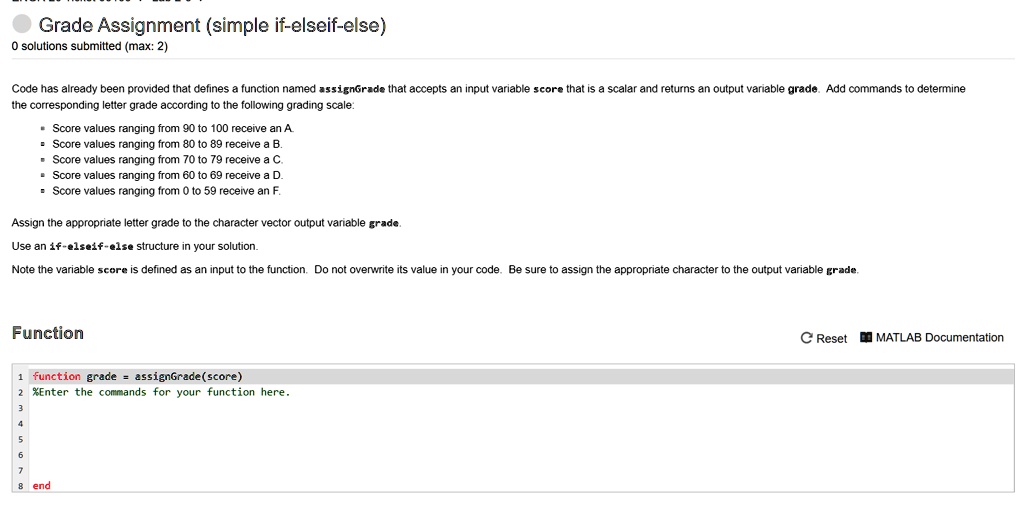 Solved Plz Use Matlab Coding To Solve This Problem Grade Assignment Simple If Elseif Else 0 1635
