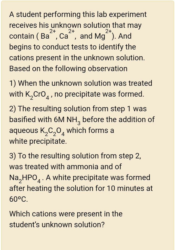 SOLVED: A student performing this lab experiment receives his unknown ...