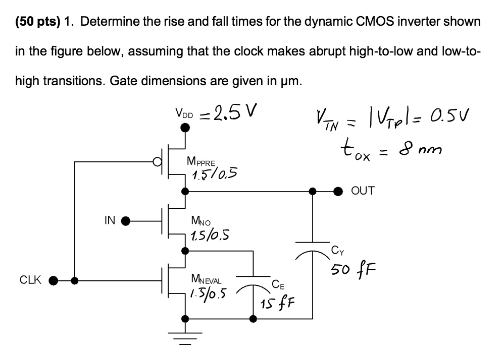 (50 pts) 1. Determine the rise and fall times for the dynamic CMOS ...