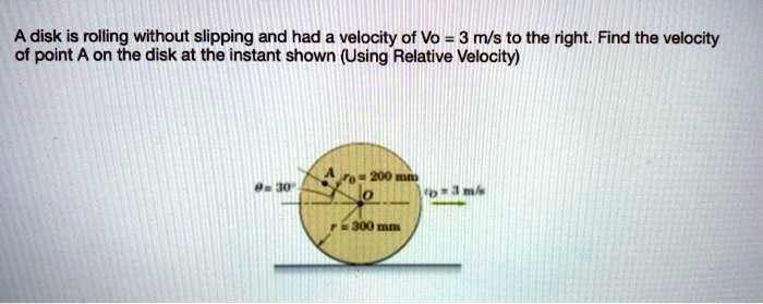 SOLVED: A disk is rolling without slipping and had velocity of Vo 3 m/s to the right: Find the ...