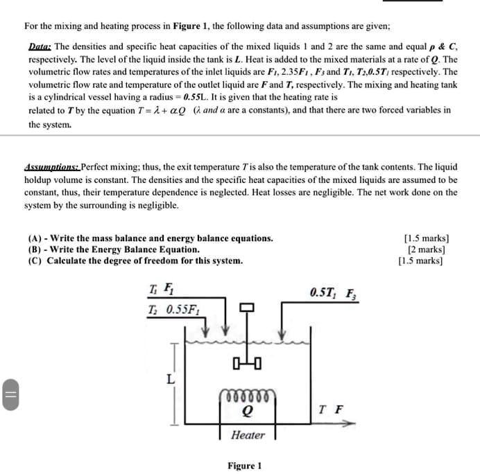 For the mixing and heating process in Figure 1, the following data and ...