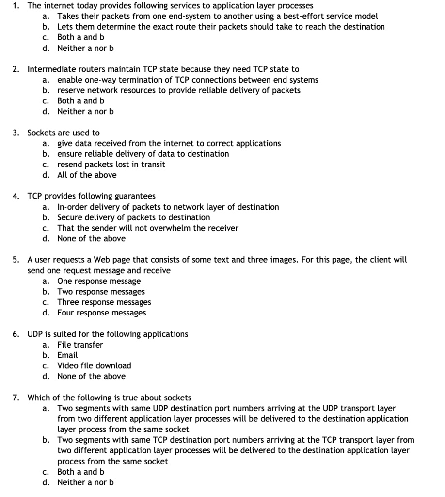 SOLVED: The internet today provides the following services to application layer processes: a ...