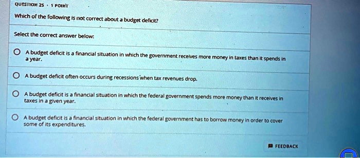 SOLVED: Which of the following is not correct about a budget deficit ...
