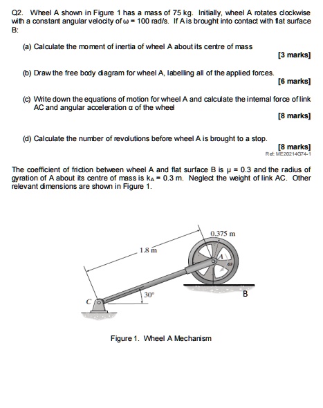 SOLVED: Q2. Wheel A shown in Figure 1 has a mass of 75 kg. Initially ...