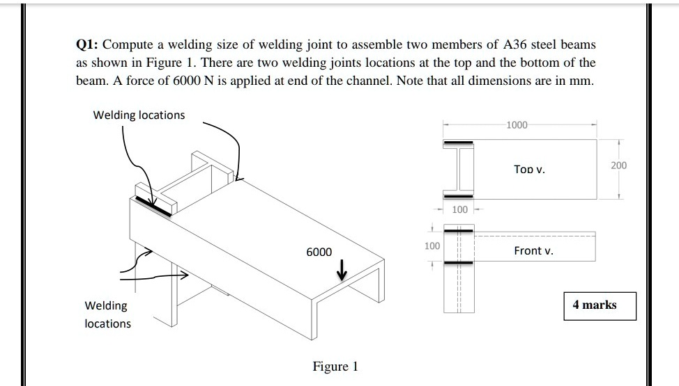 SOLVED: Q1: Compute the welding size of the welding joint to assemble ...