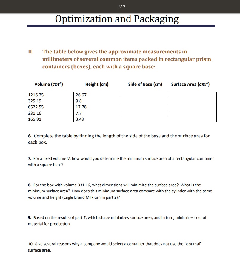 33 optimization and packaging the table below gives the approximate measurements in millimeters ...
