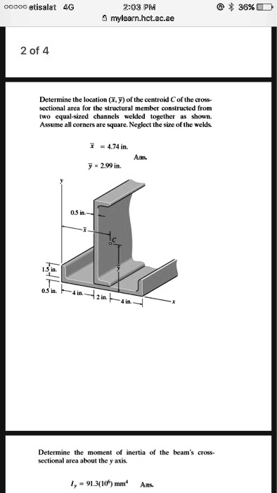 Determine the location (x̅, y̅) of the centroid C of the cross-area for ...