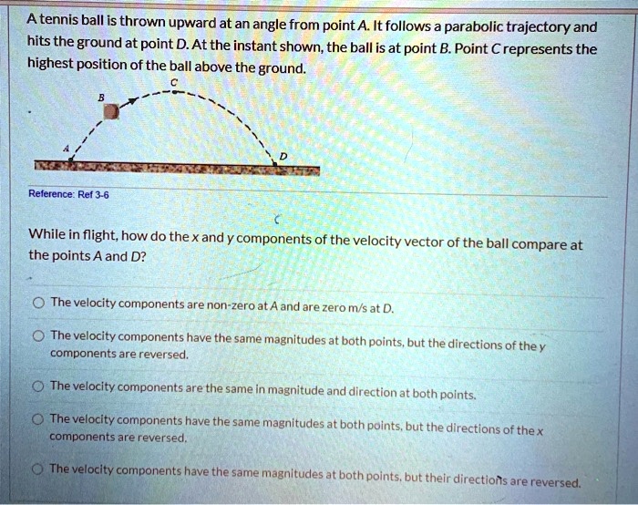 a tennis ball is thrown upward at an angle from point a it follows a parabolic trajectory and ...