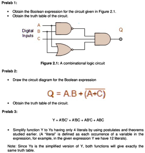 Prelab 1: • Obtain the Boolean expression for the circuit given in ...