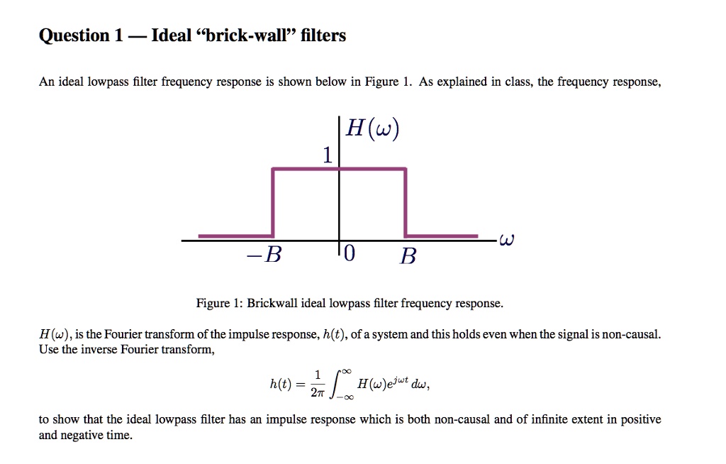 SOLVED: Question 1 – Ideal brick-wall filters An ideal lowpass filter frequency response is ...