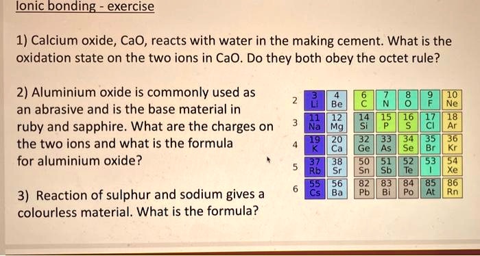 lonic bonding - exercise 1) Calcium oxide, CaO, reacts with water in ...