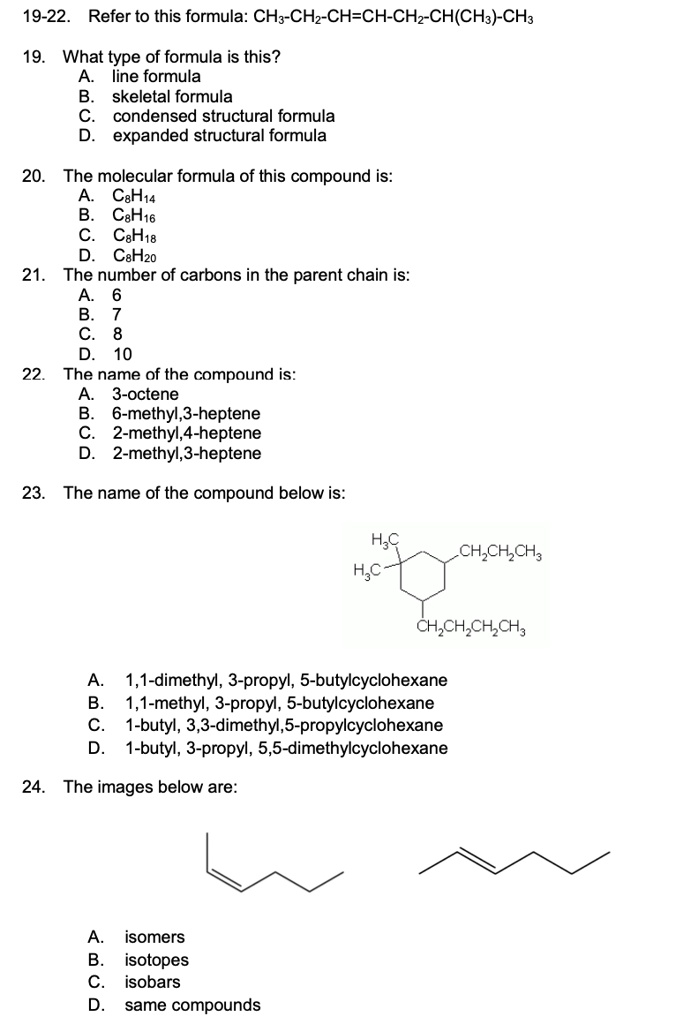 SOLVED: Refer to this formula: CH-CH-CH=CH-CH-CH(CH-CH) 19. What type ...