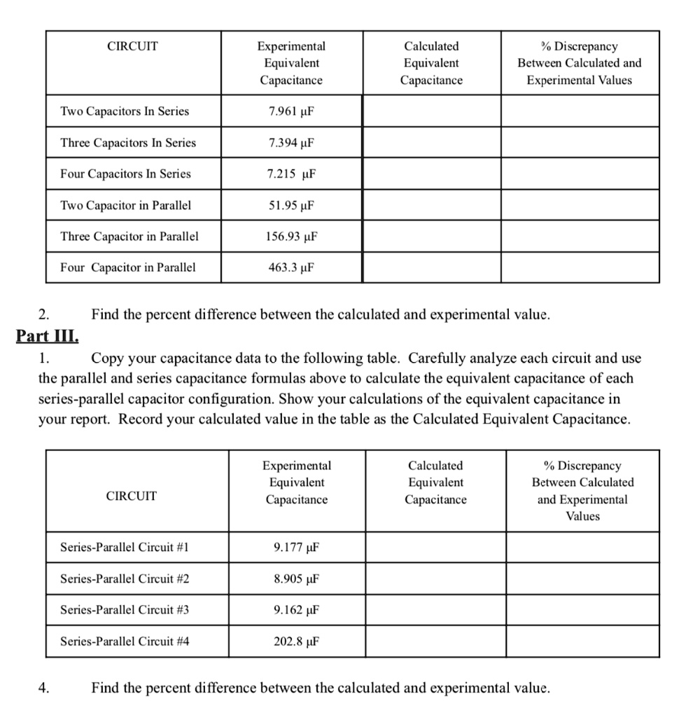 circuit experimental equivalent capacitance calculated equivalent capacitance discrepancy ...