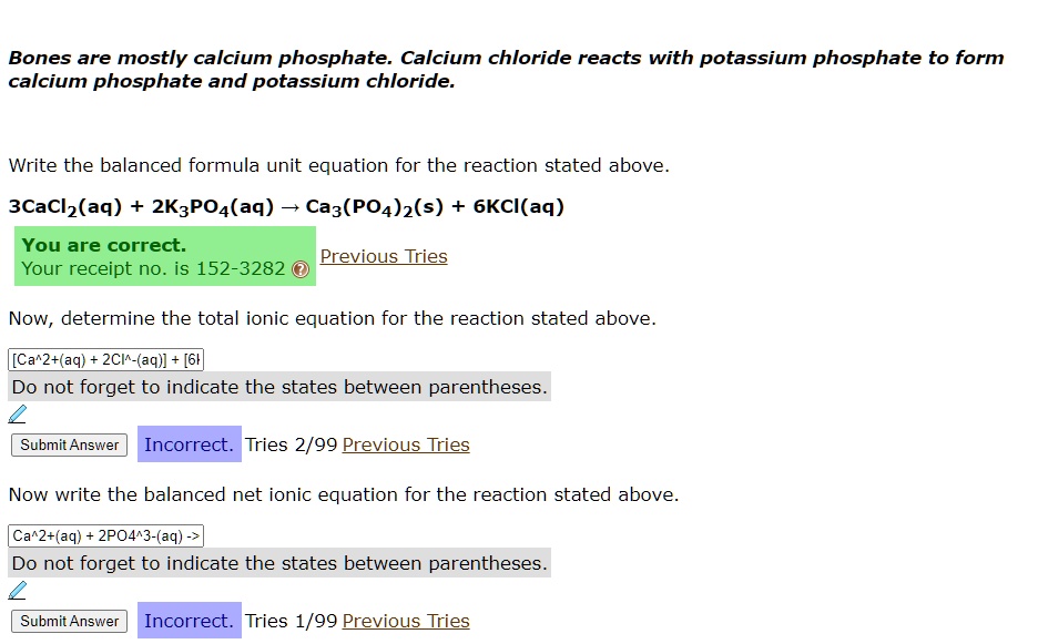 SOLVED: Bones are mostly calcium phosphate: Calcium chloride reacts ...