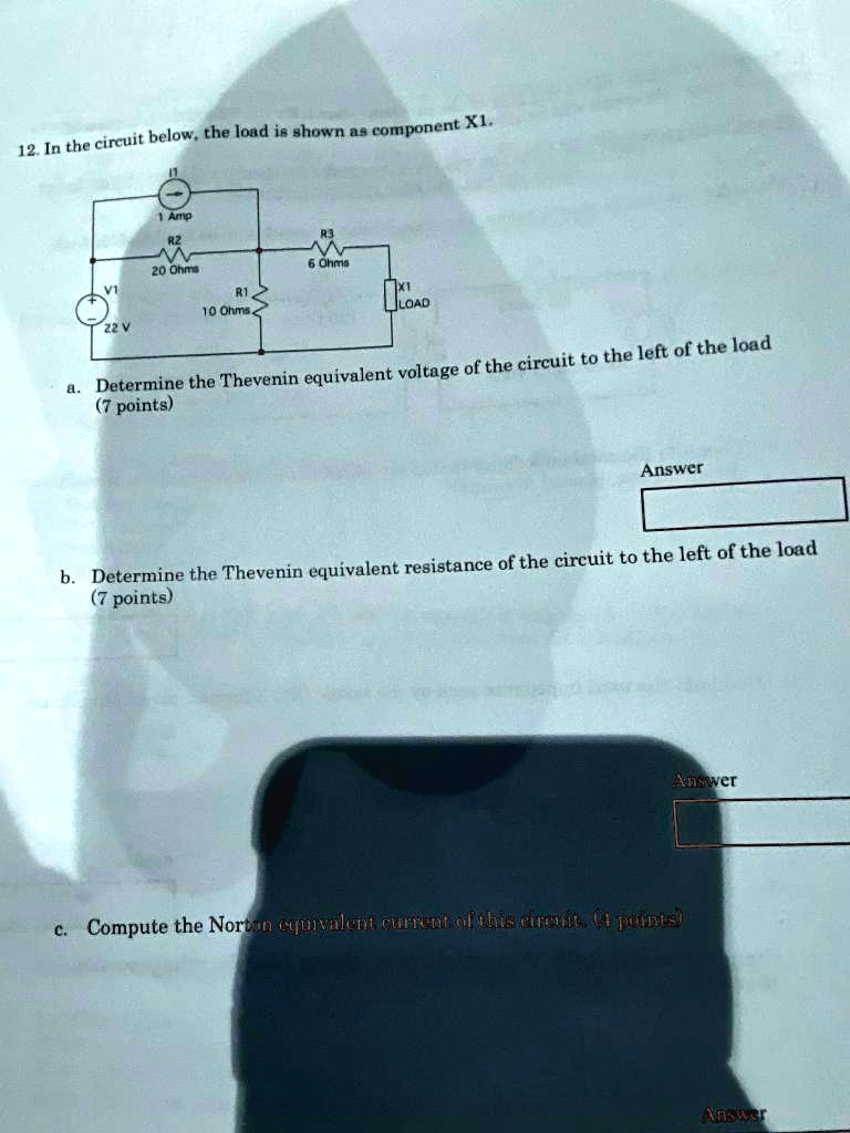 SOLVED: In the circuit below, the load is shown as component XI 12 Ohms. The load voltage of the ...