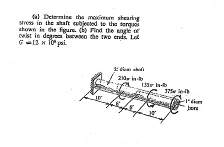 Determine the maximum shearing stress in the shaft subjected to the ...