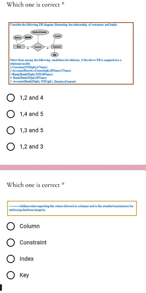 SOLVED: Consider the following ER diagram illustrating the relationship of customers and banks ...