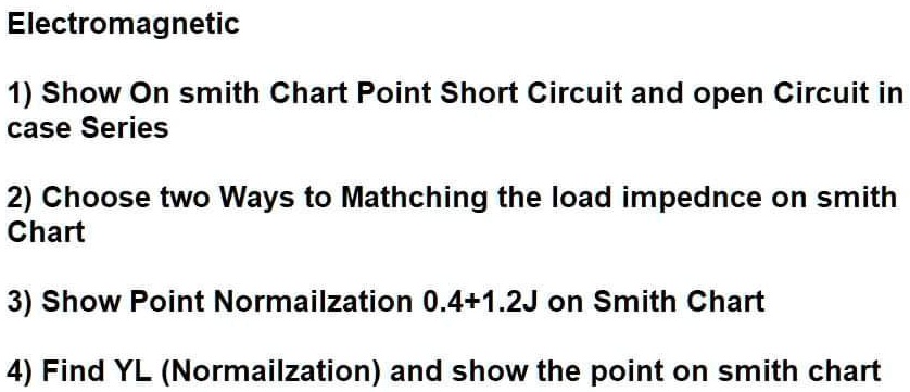 Electromagnetic 1) Show On smith Chart Point Short Circuit and open ...
