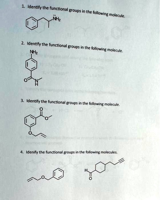 1. Identify the functional groups in the following molecule. NH2 2. Identify the functional ...