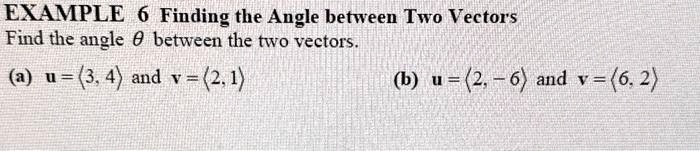 EXAMPLE 6 Finding the Angle between Two Vectors Find the angle θ ...