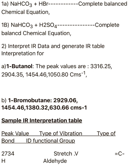 1a) NaHCO3 + HBrComplete balanced Chemical Equation, 1B) NaHCO3 + H2SO4 ...