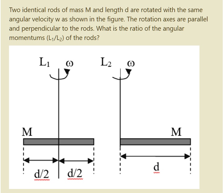Two identical rods of mass M and length d are rotated with the same ...