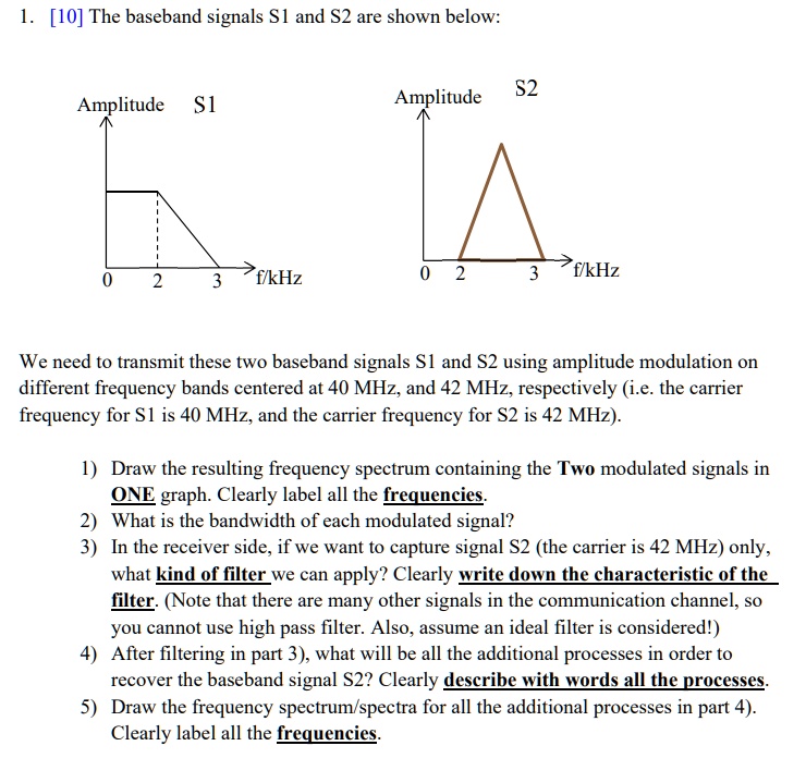 VIDEO solution: [10] The baseband signals S1 and S2 are shown below: We need to transmit these ...