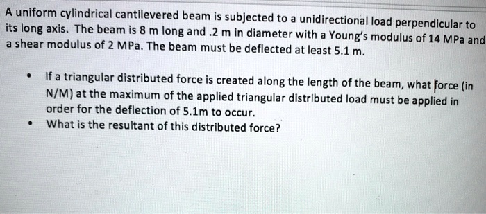 SOLVED: A uniform cylindrical cantilevered beam is subjected to a ...