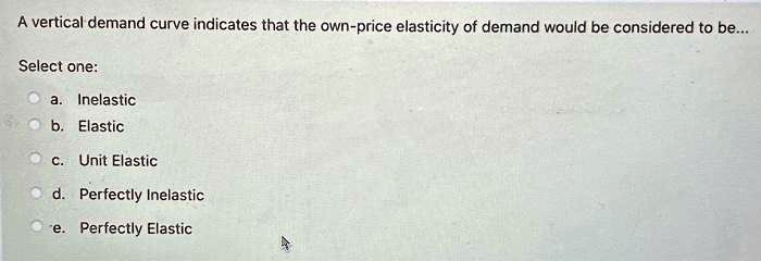 SOLVED: A vertical demand curve indicates that the own-price elasticity ...